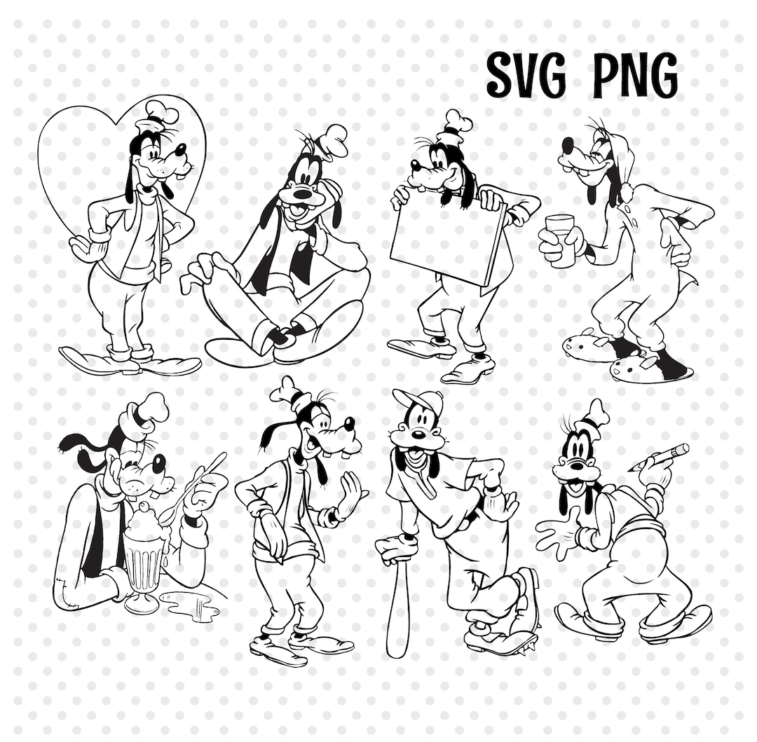 Goofy Dog Outline SVG Cutting File, Cartoon SVG, PNG, Clipart, Vector ...