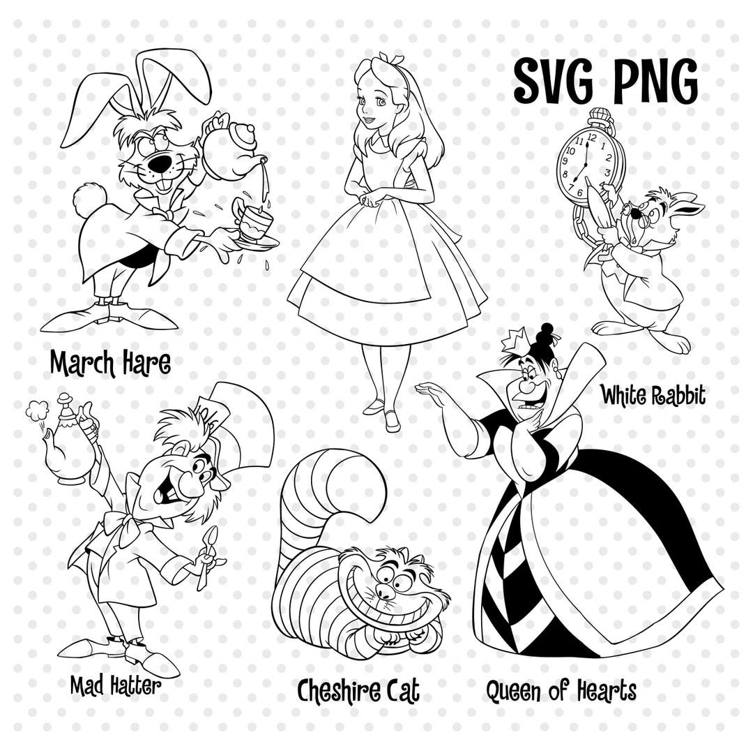 Alice Characters Outline SVG, Cartoon SVG PNG, Vector Clipart, Vinyl ...