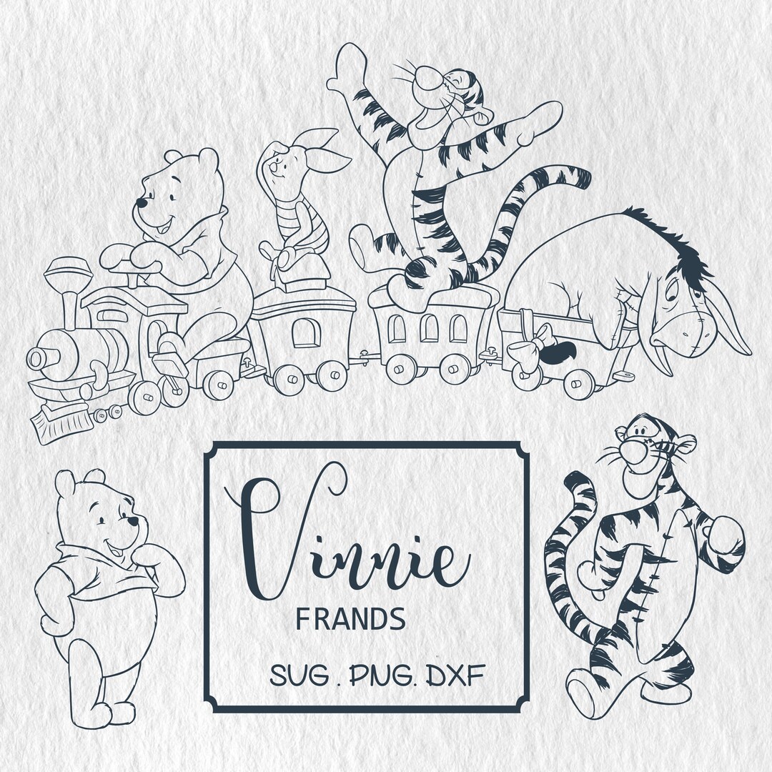 Vinnie the Pooh Characters SVG Cutting File, Cartoon Outline Set ...