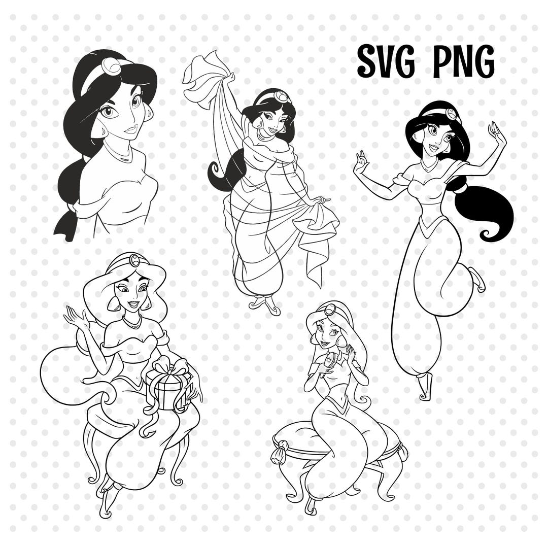 Princess Jasmine Outline SVG Cutting File, Cartoon SVG, PNG, Vector ...