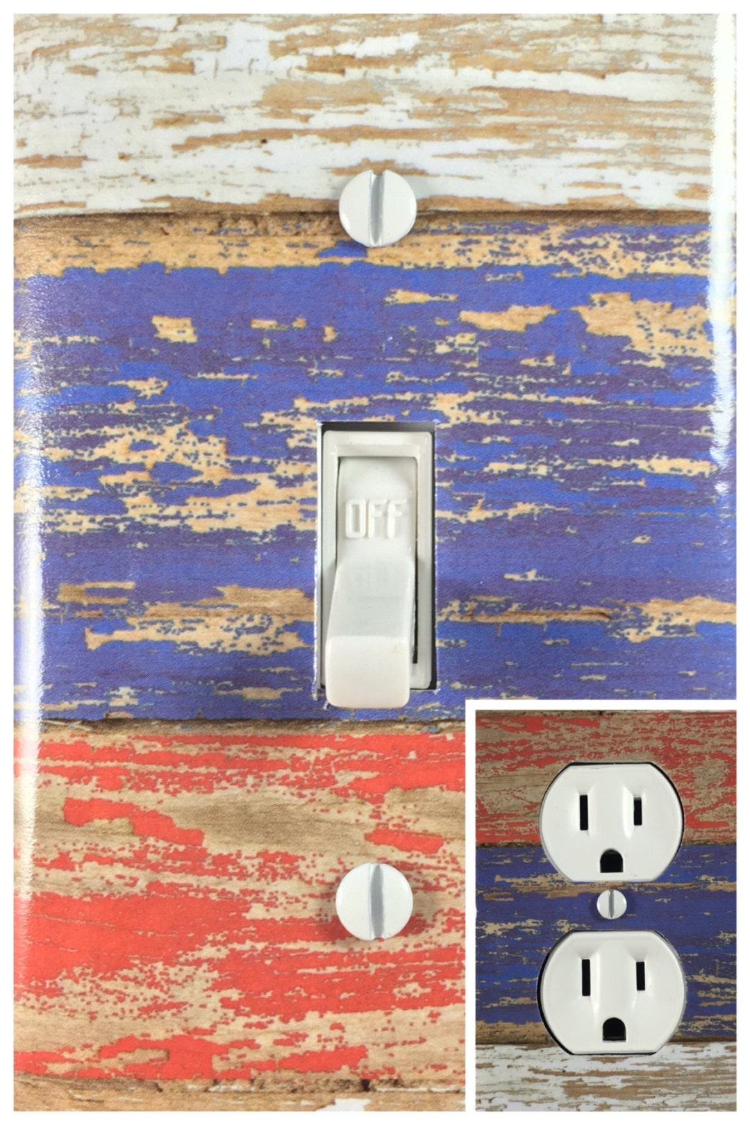 Rustic Red White Blue Distressed Paint on Wood Design - Etsy