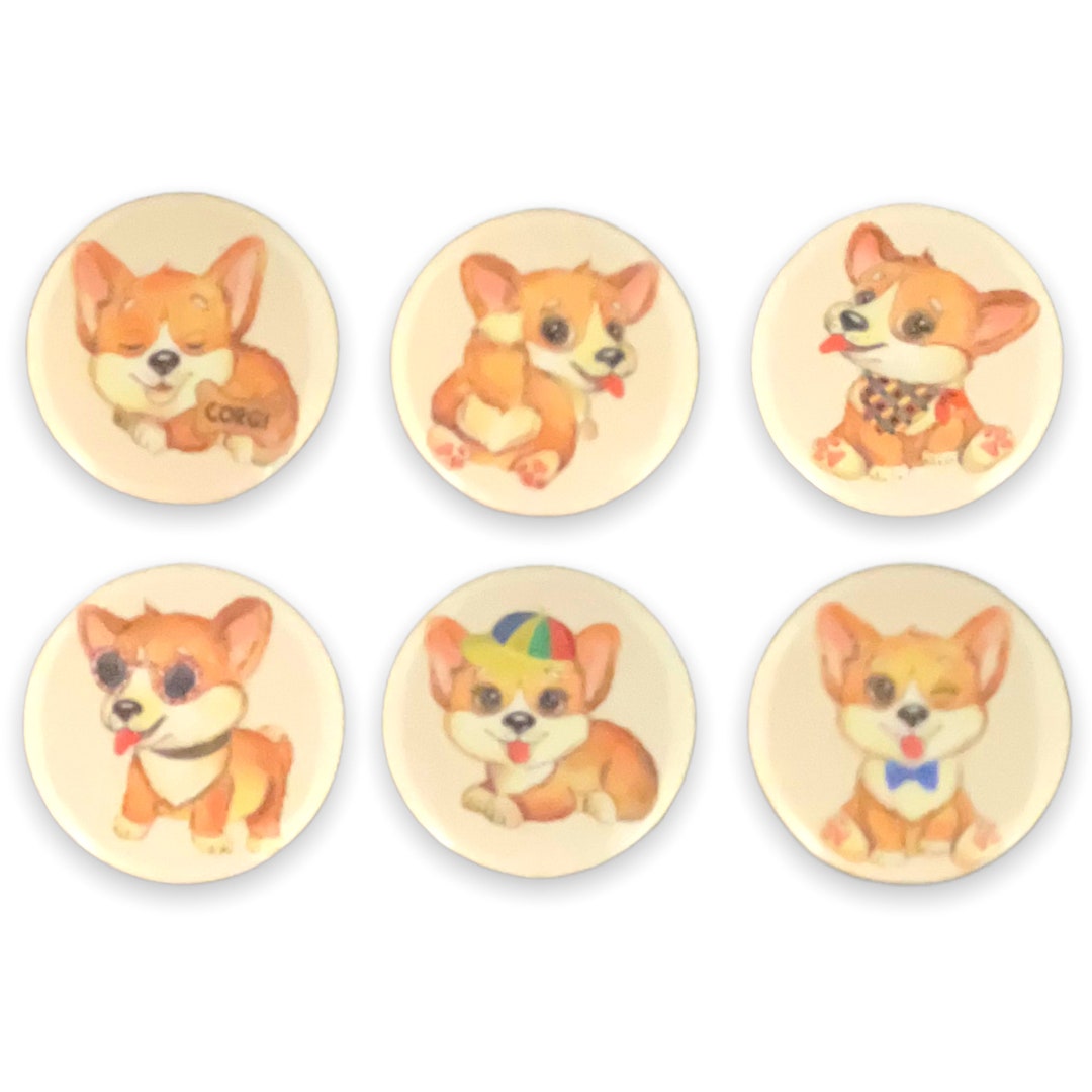 Set of 6 Cute Corgi Dogs 1 Inch Magnets for Kitchen Refrigerator Fridge ...