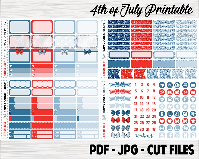 4th of July HAPPY PLANNER Classic Printable Planner Stickers Digital ...