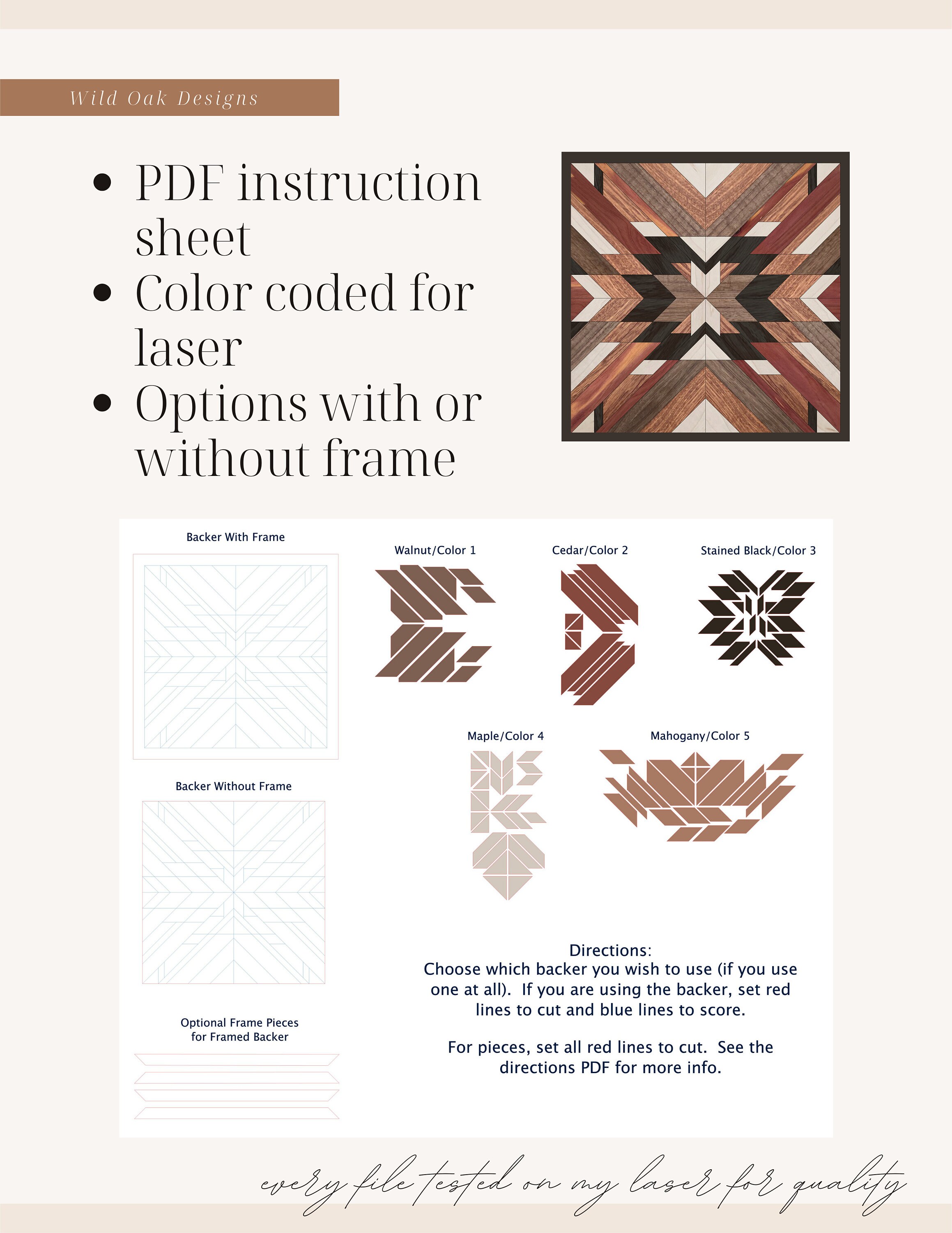Geometric Quilt 1 Digital File- Patterns for Glowforge and Other Lasers ...
