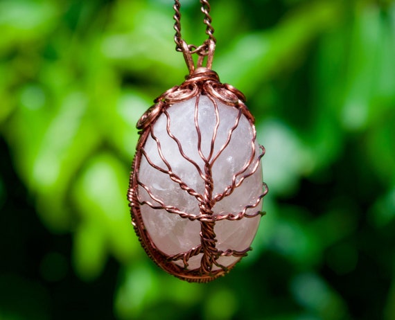 Tree of life rose quartz necklace store