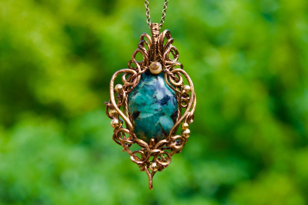 Emerald With Matrix Necklace | Wire Wrapped Emerald Necklace - Etsy