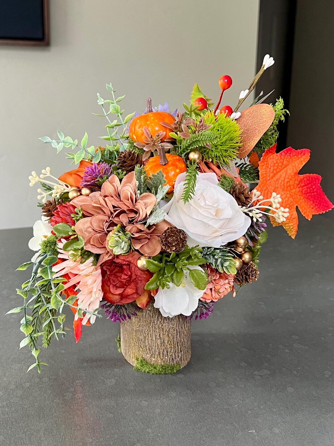 Rustic Fall Floral Log Centerpiece | Autumn Table Décor | Pumpkin ...