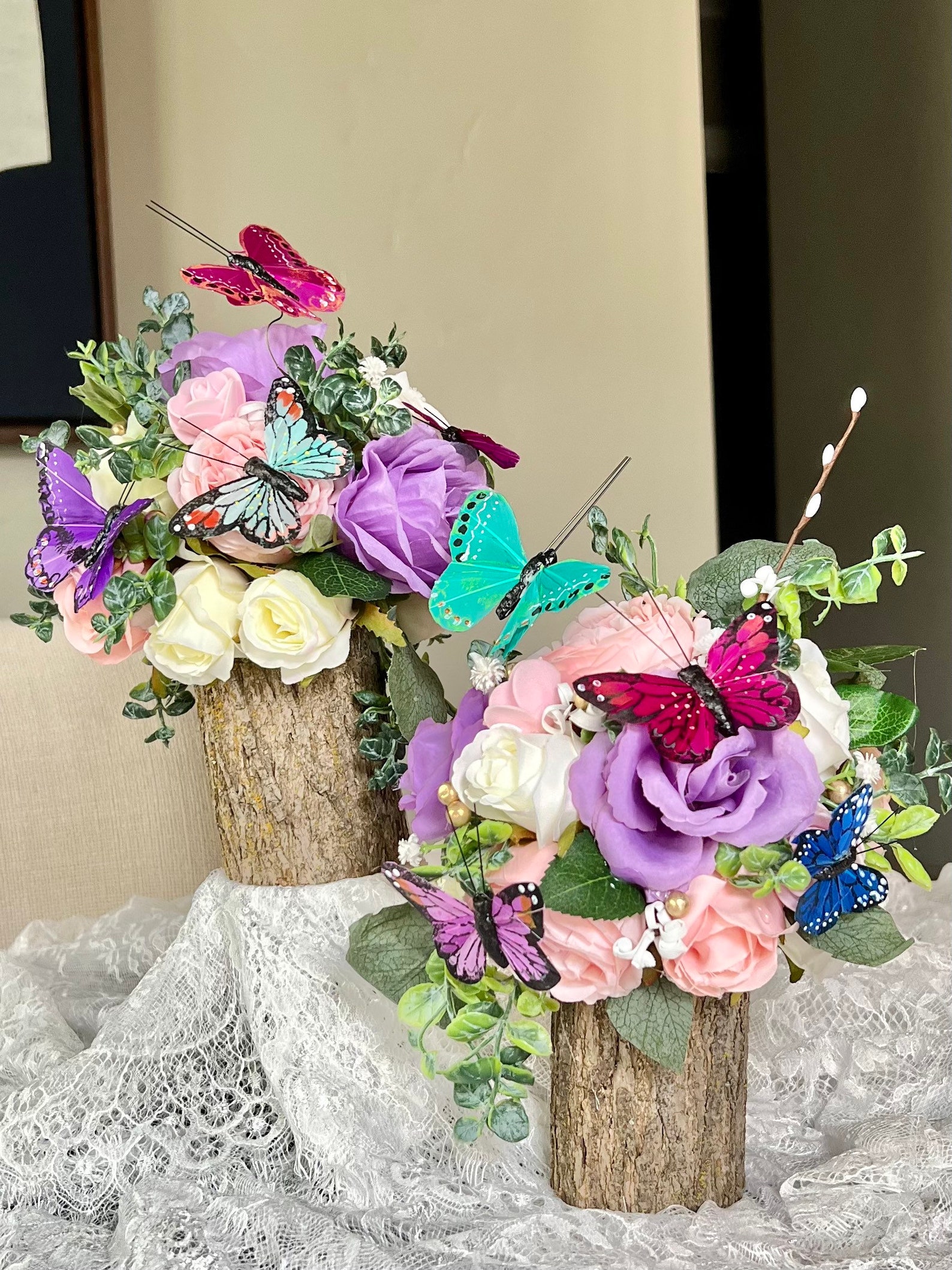 2 Piece Butterfly Centerpieces on Tree Stump Wedding Baby - Etsy