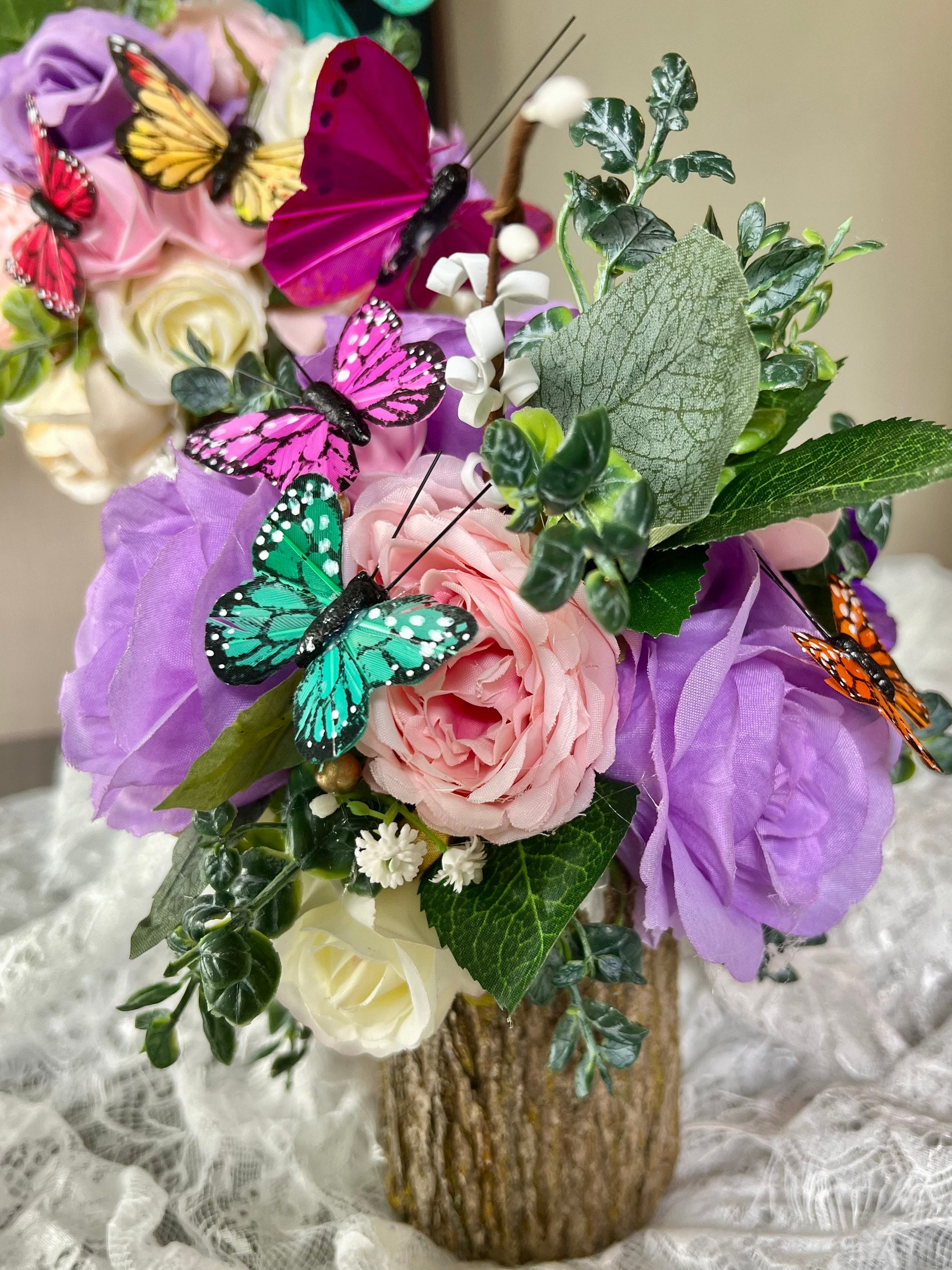 2 Piece Butterfly Centerpieces on Tree Stump Wedding Baby - Etsy