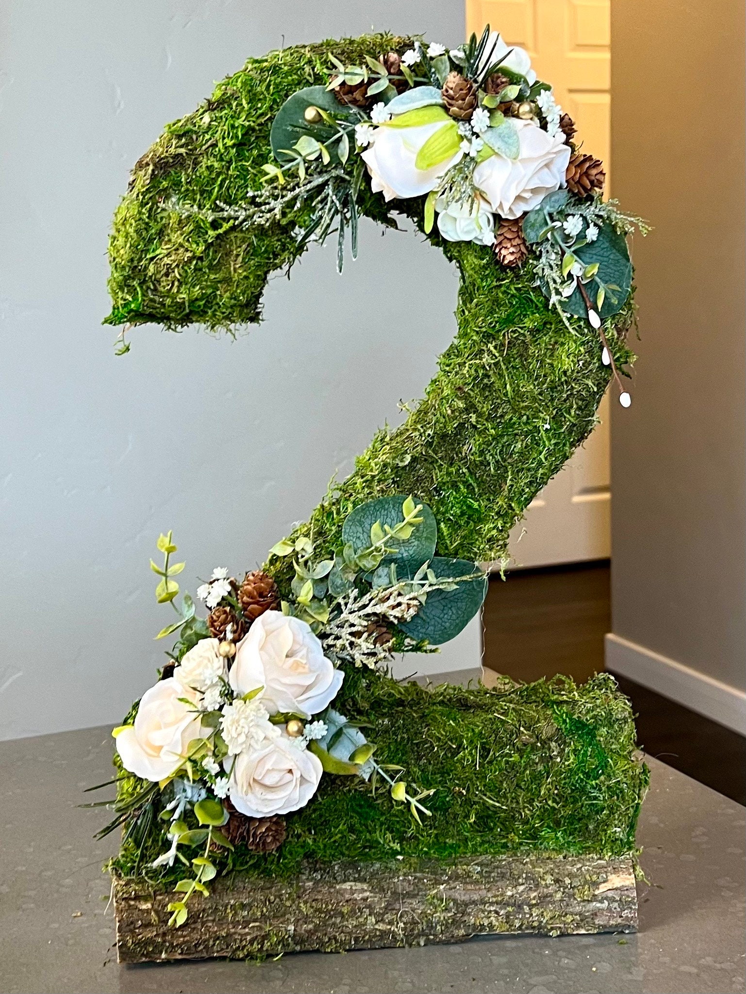 Mossed Flower Number on Tree Stump 18” - Etsy