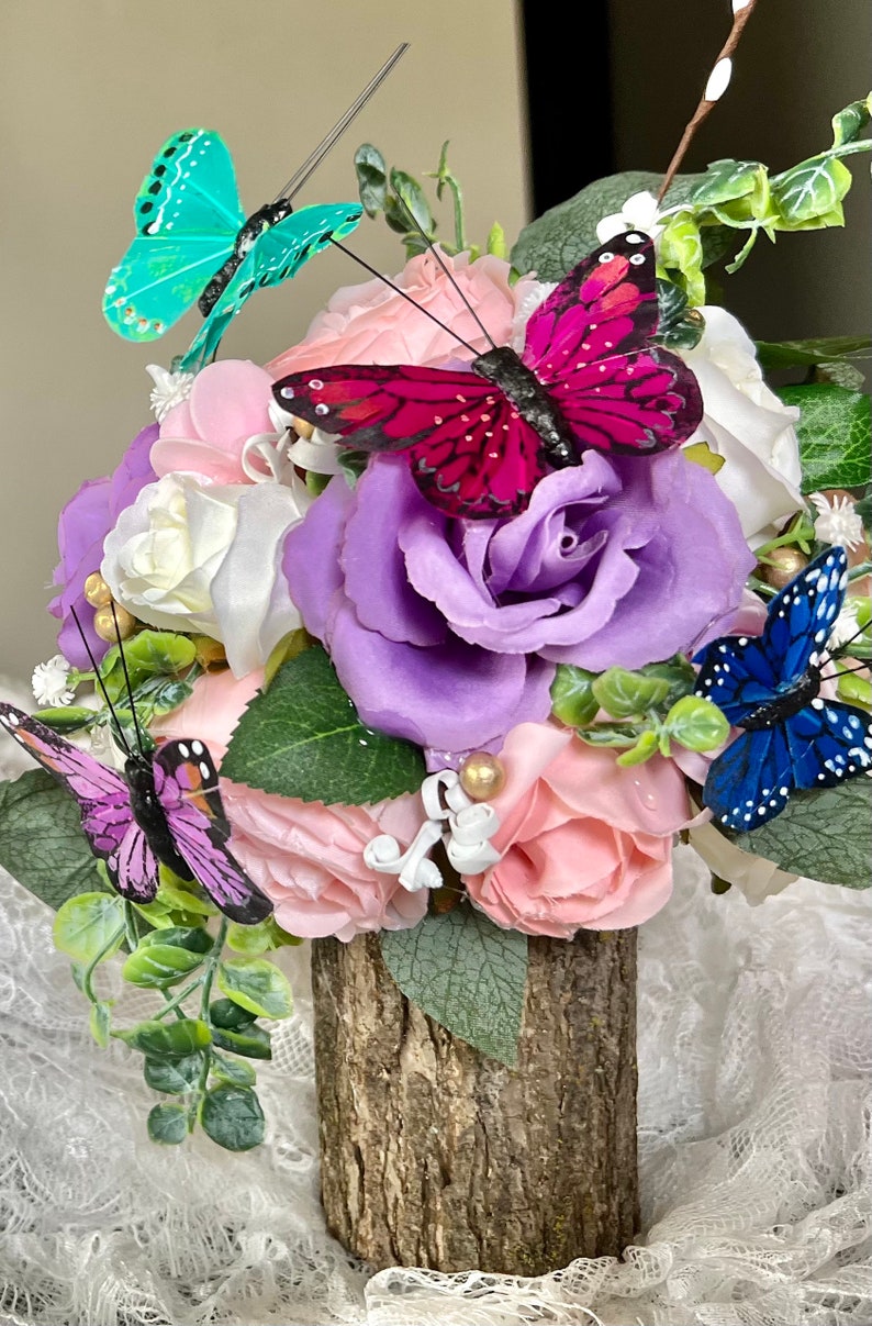 2 Piece Butterfly Centerpieces on Tree Stump Wedding Baby - Etsy