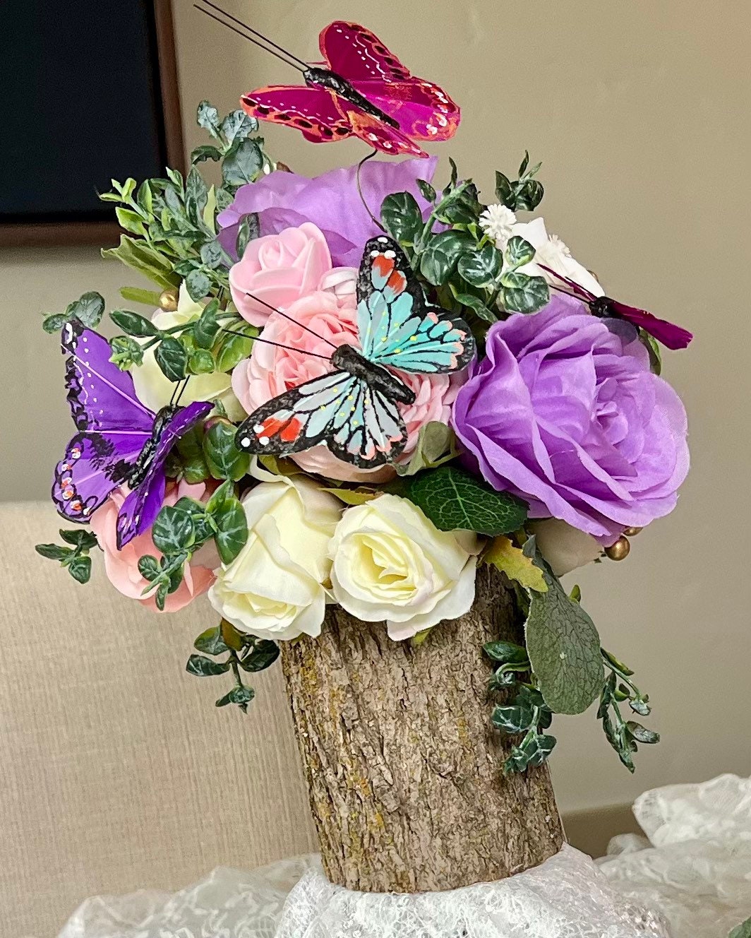 2 Piece Butterfly Centerpieces on Tree Stump Wedding Baby - Etsy