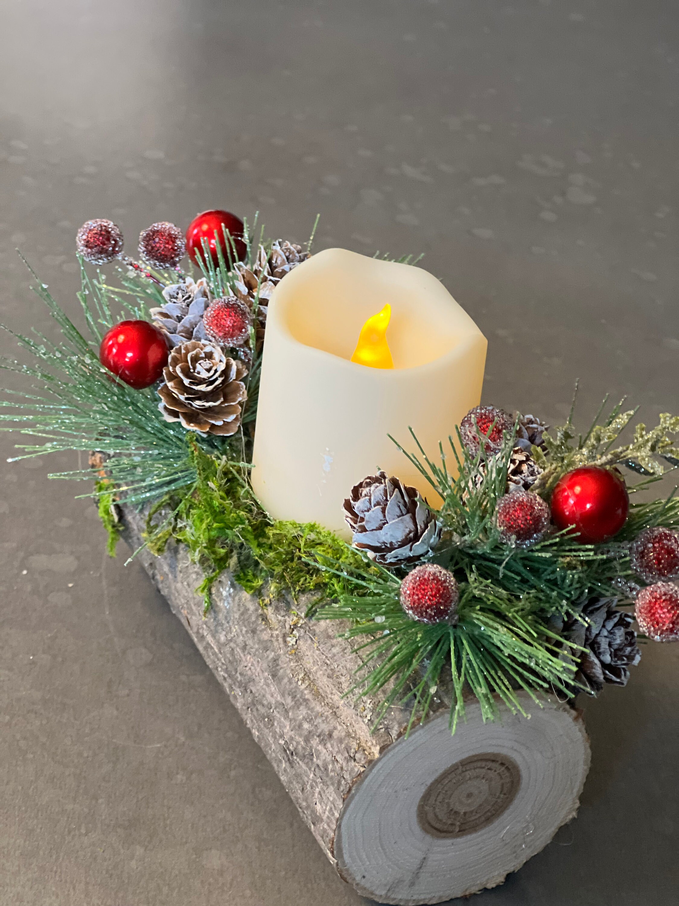 Rustic Christmas Yule Log Candle | Real Wood Centerpiece | Holiday ...