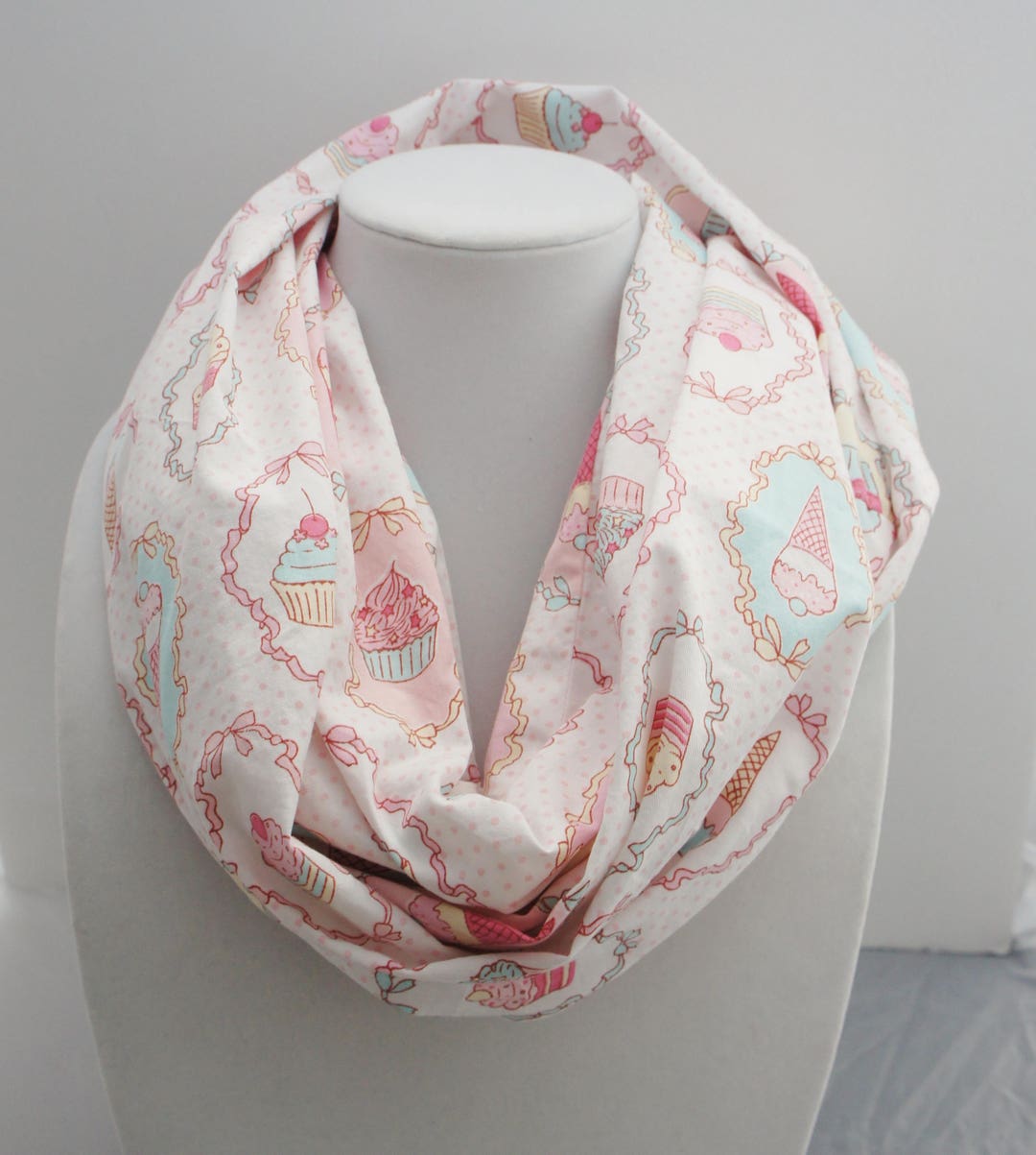 Kawaii Scarf - Scarf With Cute Muffins, Ice Cream and Cake Printed ...