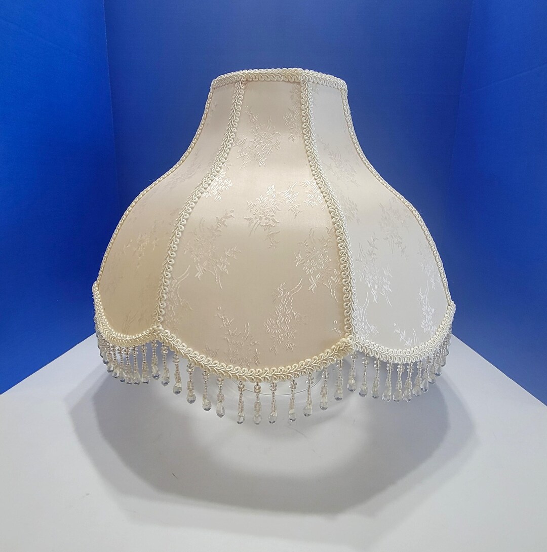Vintage Bell Shaped Lamp Shade Beige Upholstery With Beaded Fringe - Etsy