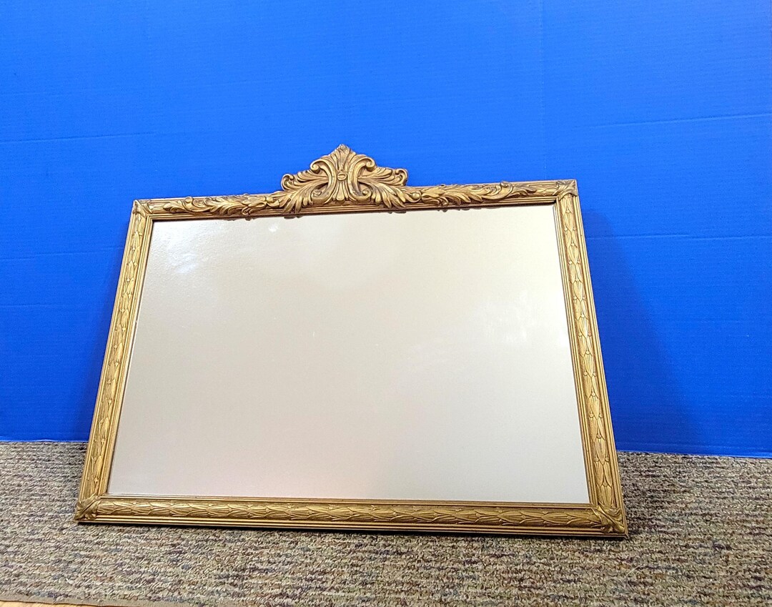 Large Antique Horizontal Gold Mirrow With Ornate Scroll Finial 26 X 21 ...