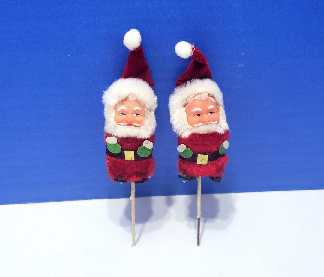 Pair Vintage Tiny Felt Santa Claus Picks for Decorating - Etsy