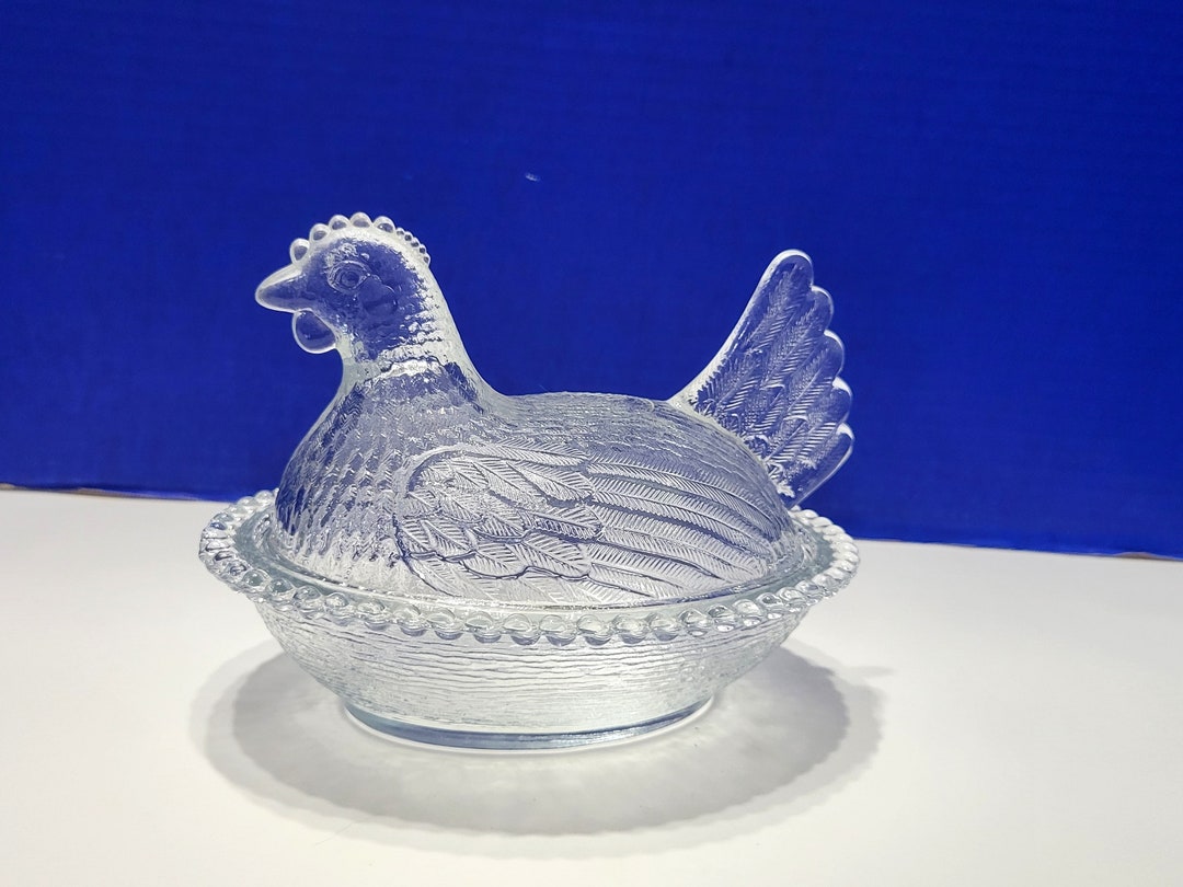 Vintage Clear Glass Hen on Nest Glass Chicken - Etsy
