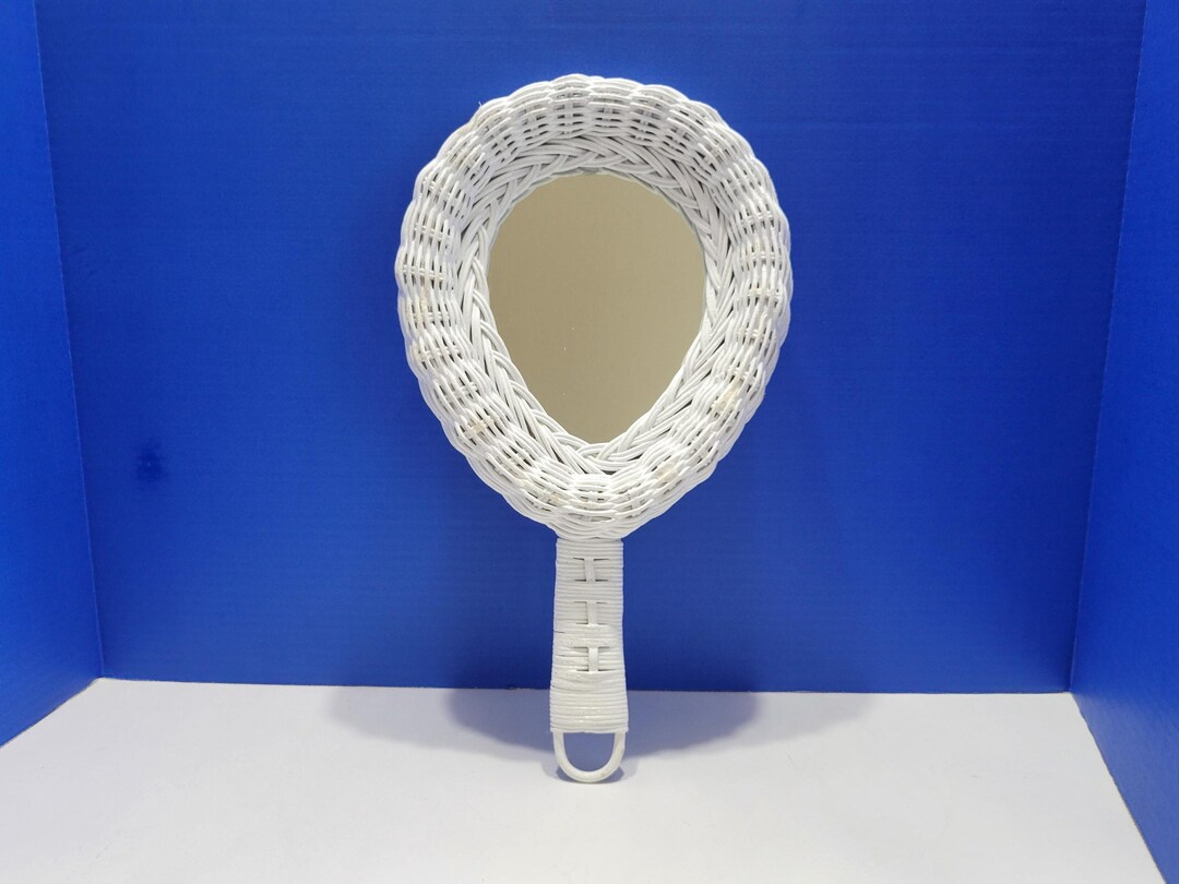 Vintage Hand Held White Wicker Mirror - Etsy
