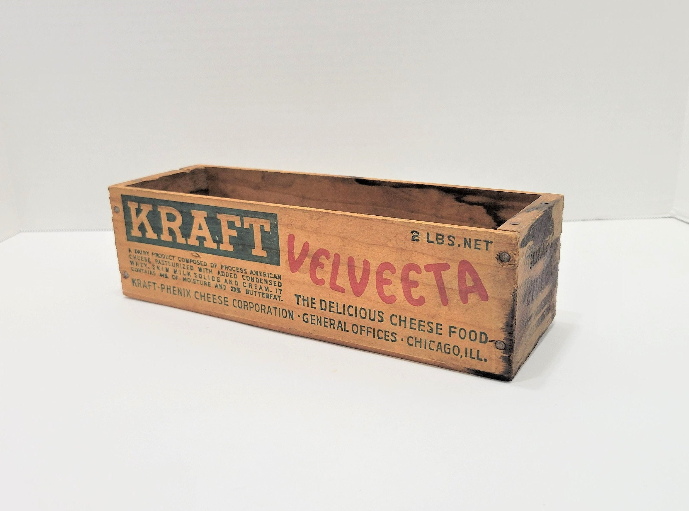 Vintage Kraft Velveeta Wood Cheese Box 2 Pounds Rustic Farmhouse Décor