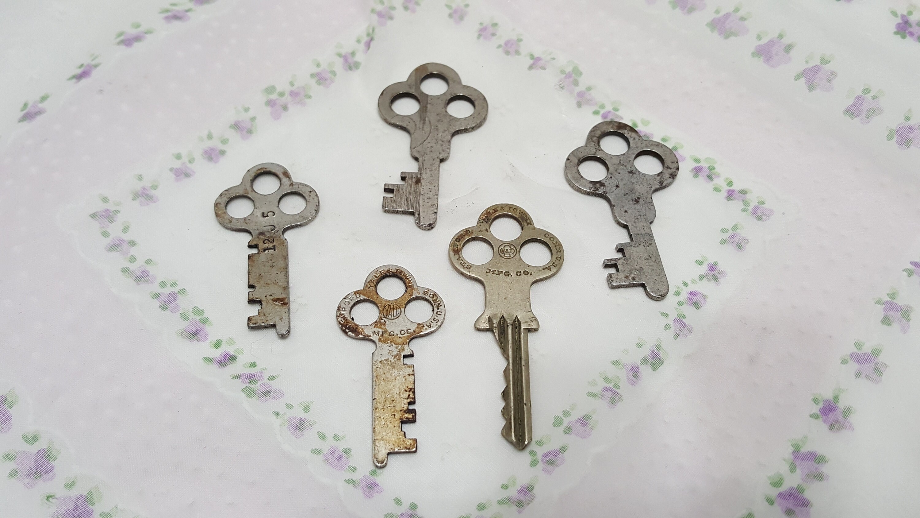 5 Antique Flat Metal Skeleton Keys