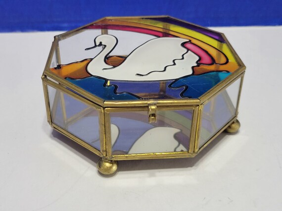 Vintage Octagon Brass and Glass Box Stained Glass Swa… - Gem