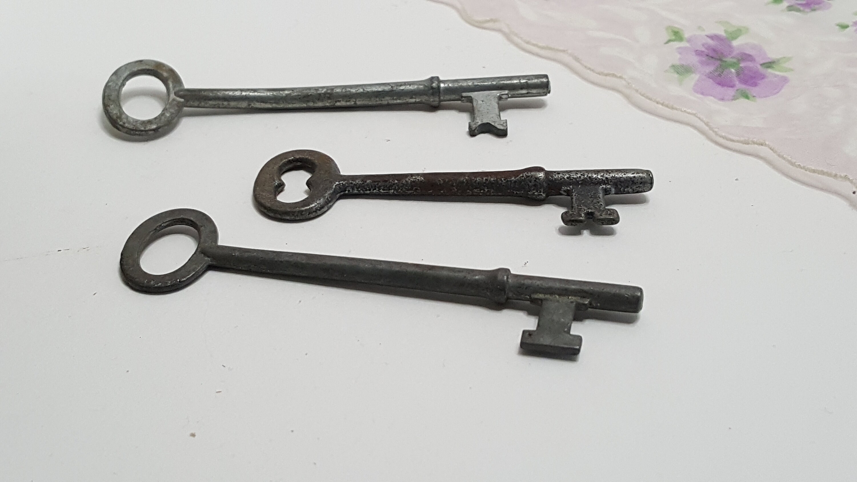3 Antique Long Metal Skeleton Keys