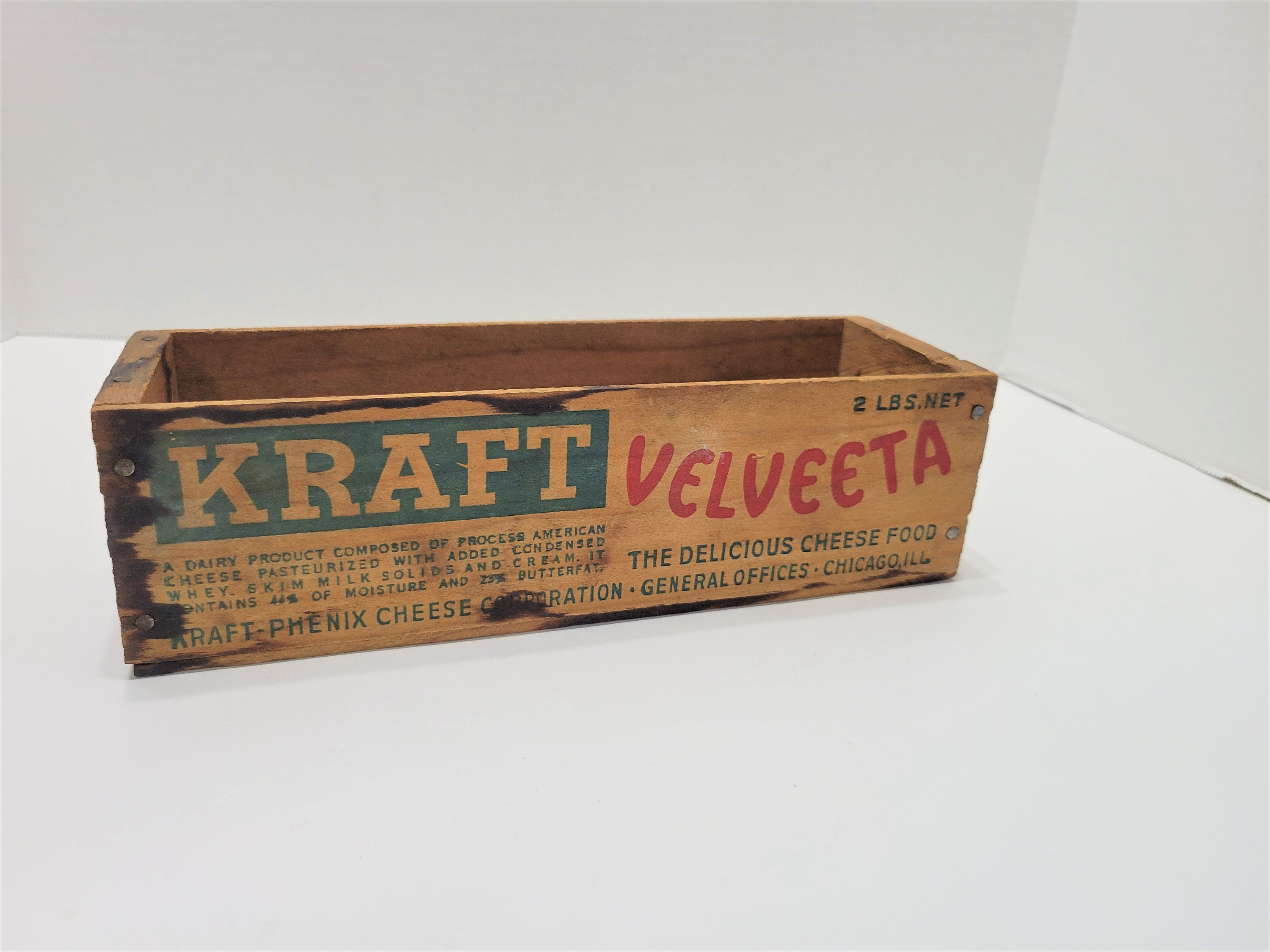Vintage Kraft Velveeta Wood Cheese Box 2 Pounds Rustic Farmhouse Décor