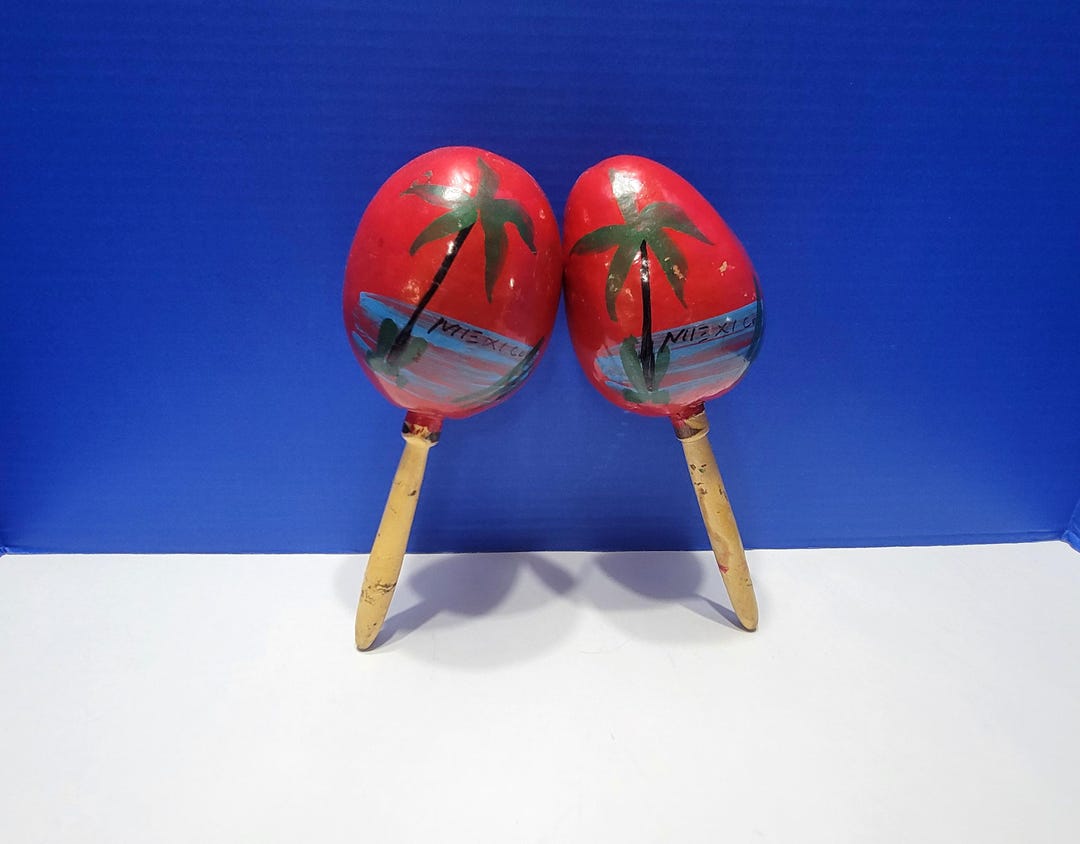 Vintage Red Mexican Maracas With Wood Handles - Etsy