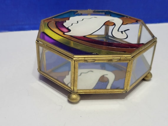 Vintage Octagon Brass and Glass Box Stained Glass Swa… - Gem