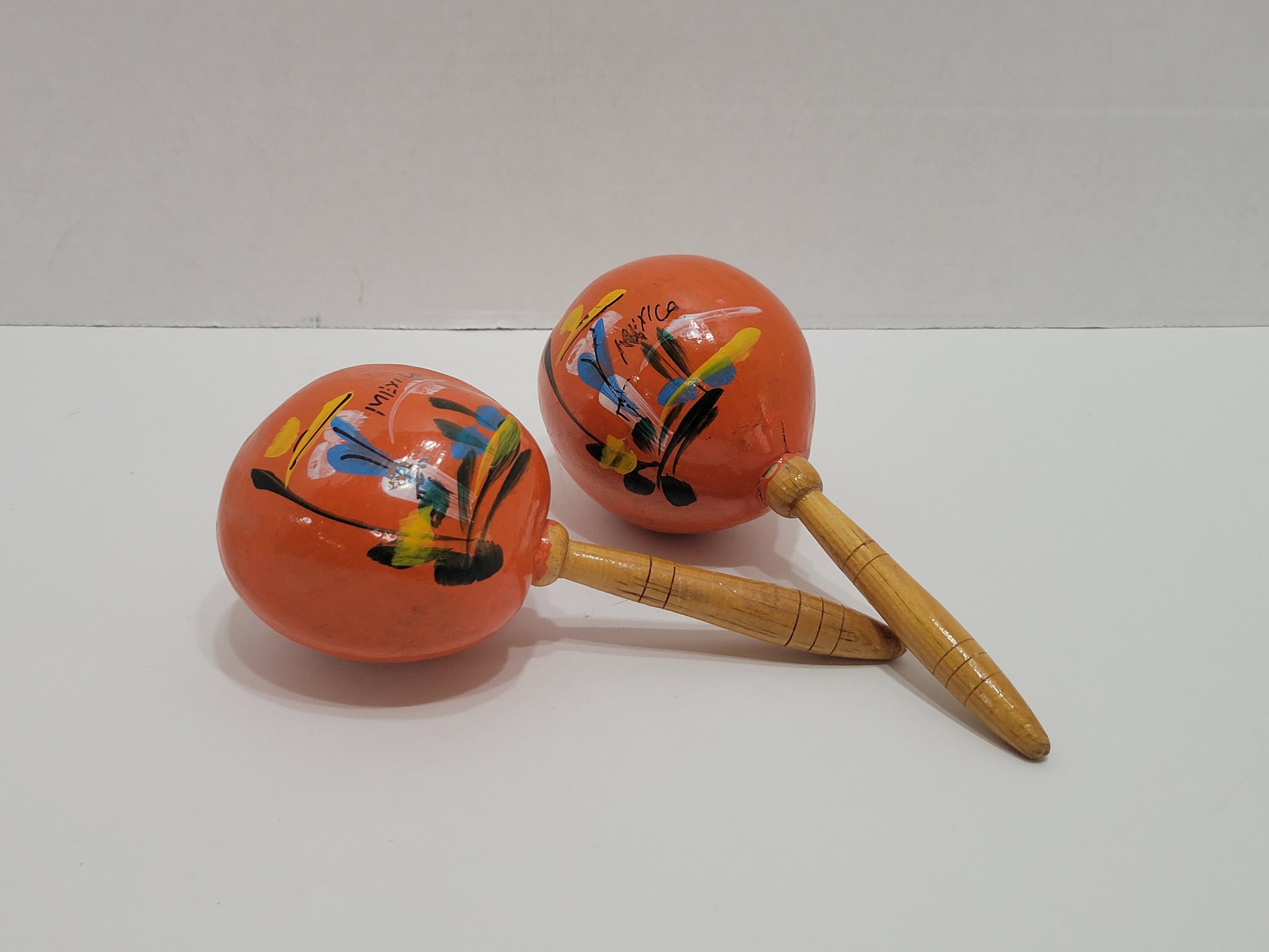 Vintage Orange Maracas Made in Mexico