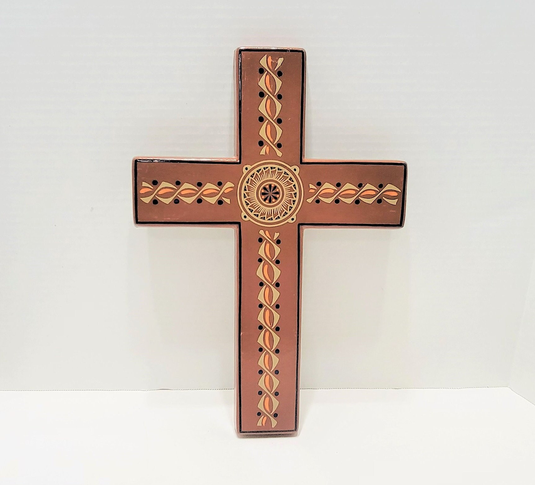 Vintage Mexican Tonala Pottery Cross Folk Art Signed Fernando Jimon ...
