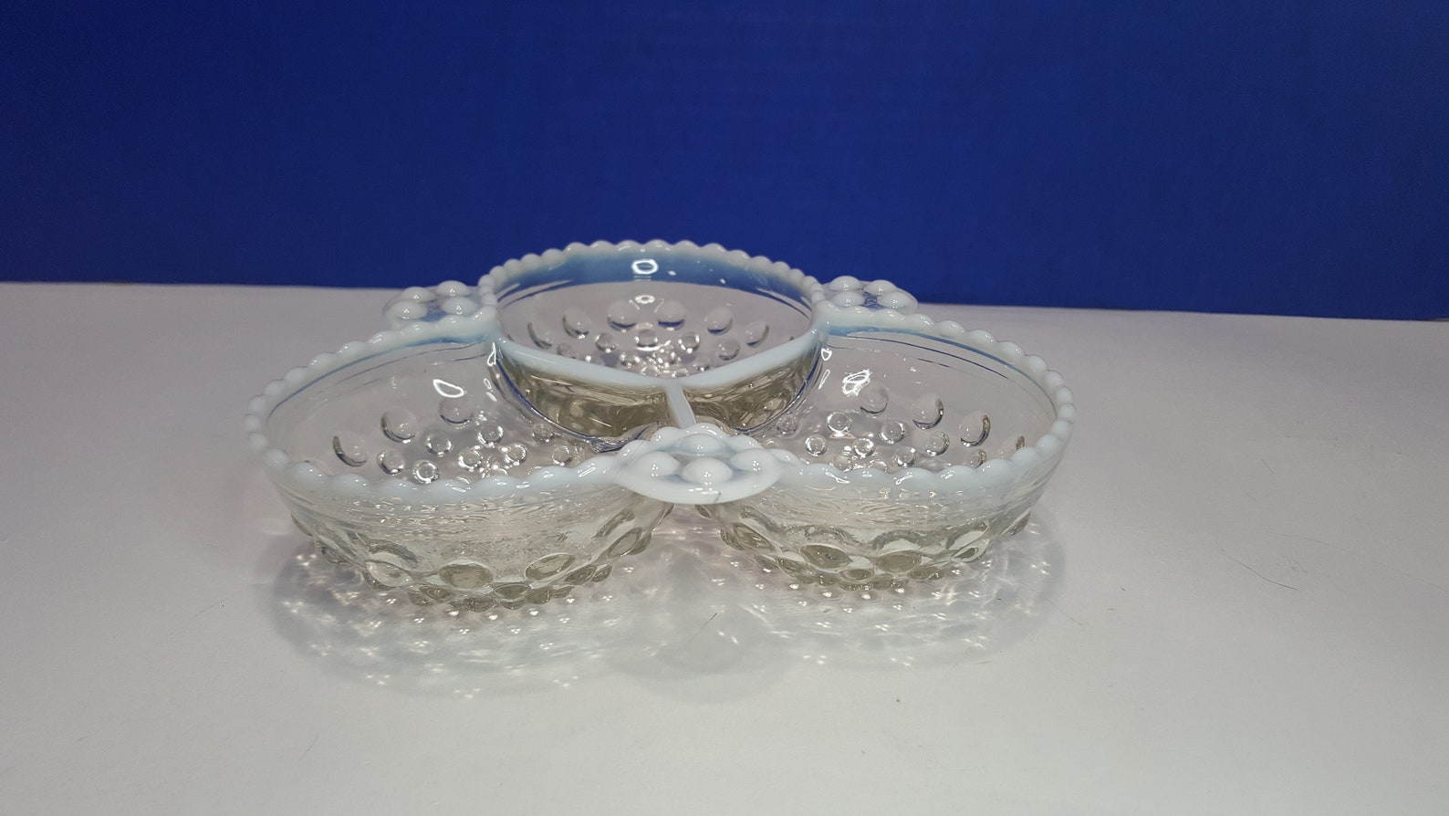 Vintage Moonstone Glass Opalescent Hobnail Cloverleaf Divided - Etsy