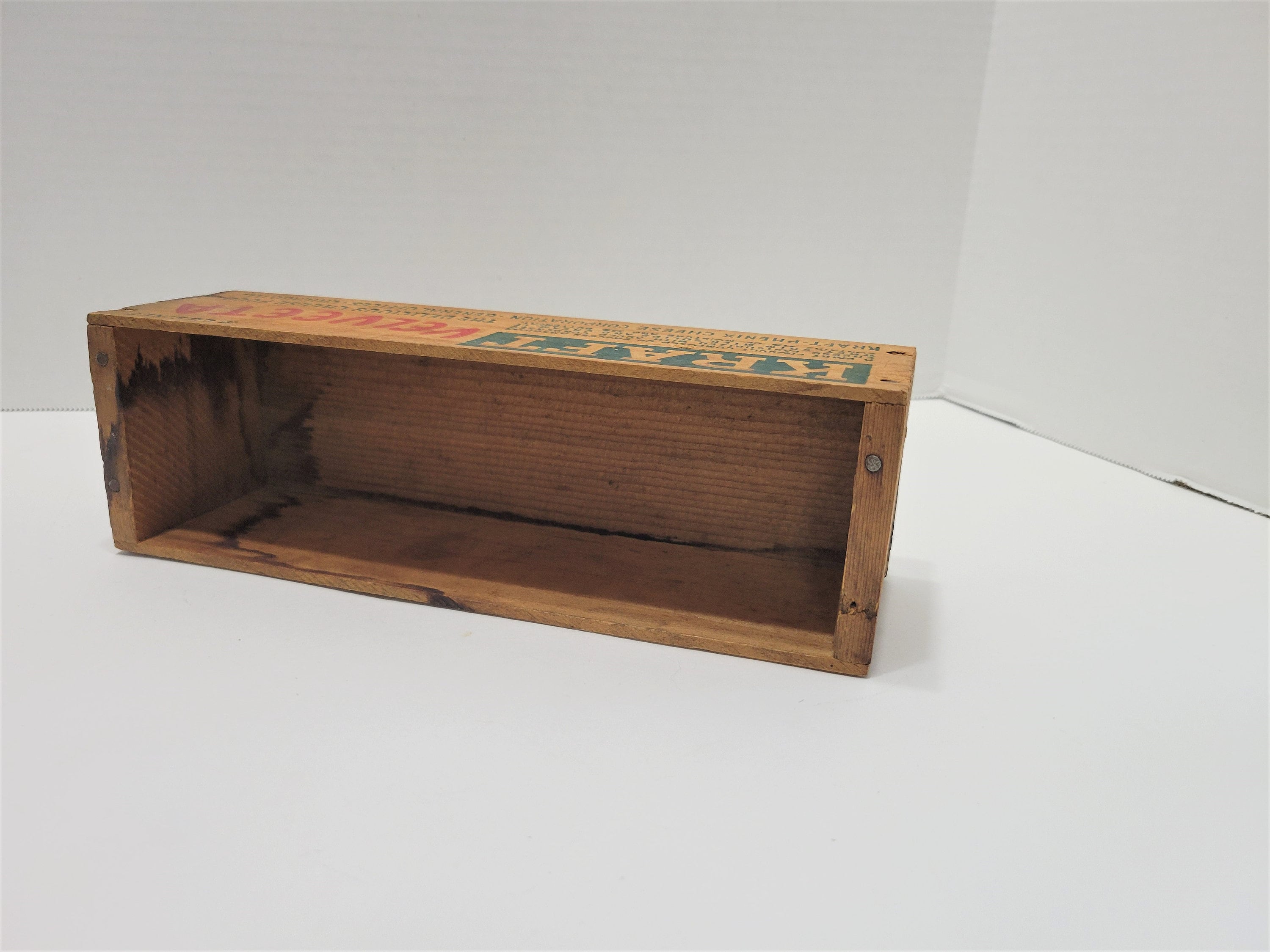 Vintage Kraft Velveeta Wood Cheese Box 2 Pounds Rustic Farmhouse Décor