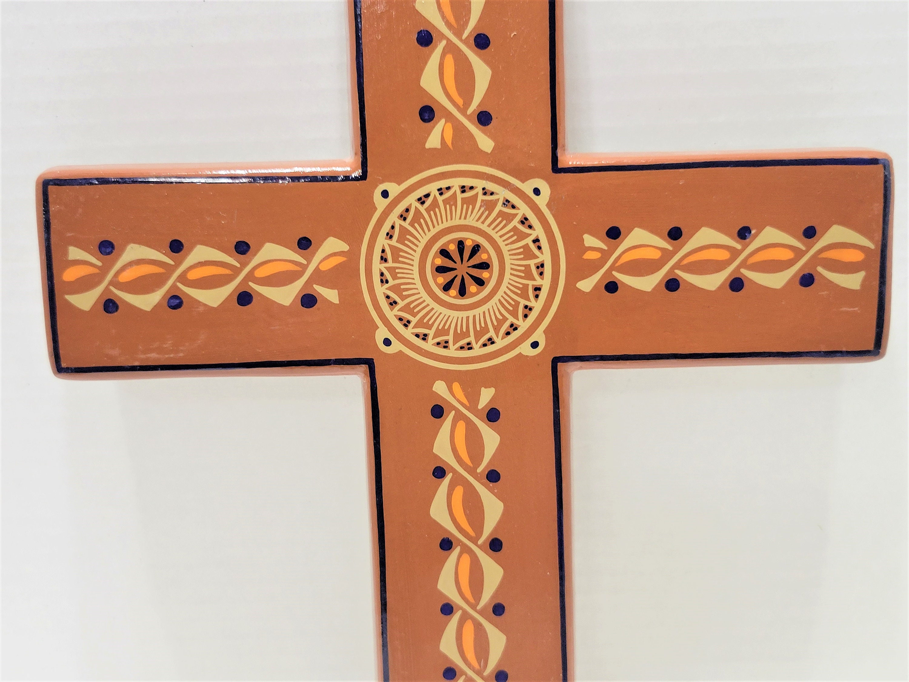 Vintage Mexican Tonala Pottery Cross Folk Art Signed Fernando Jimon ...