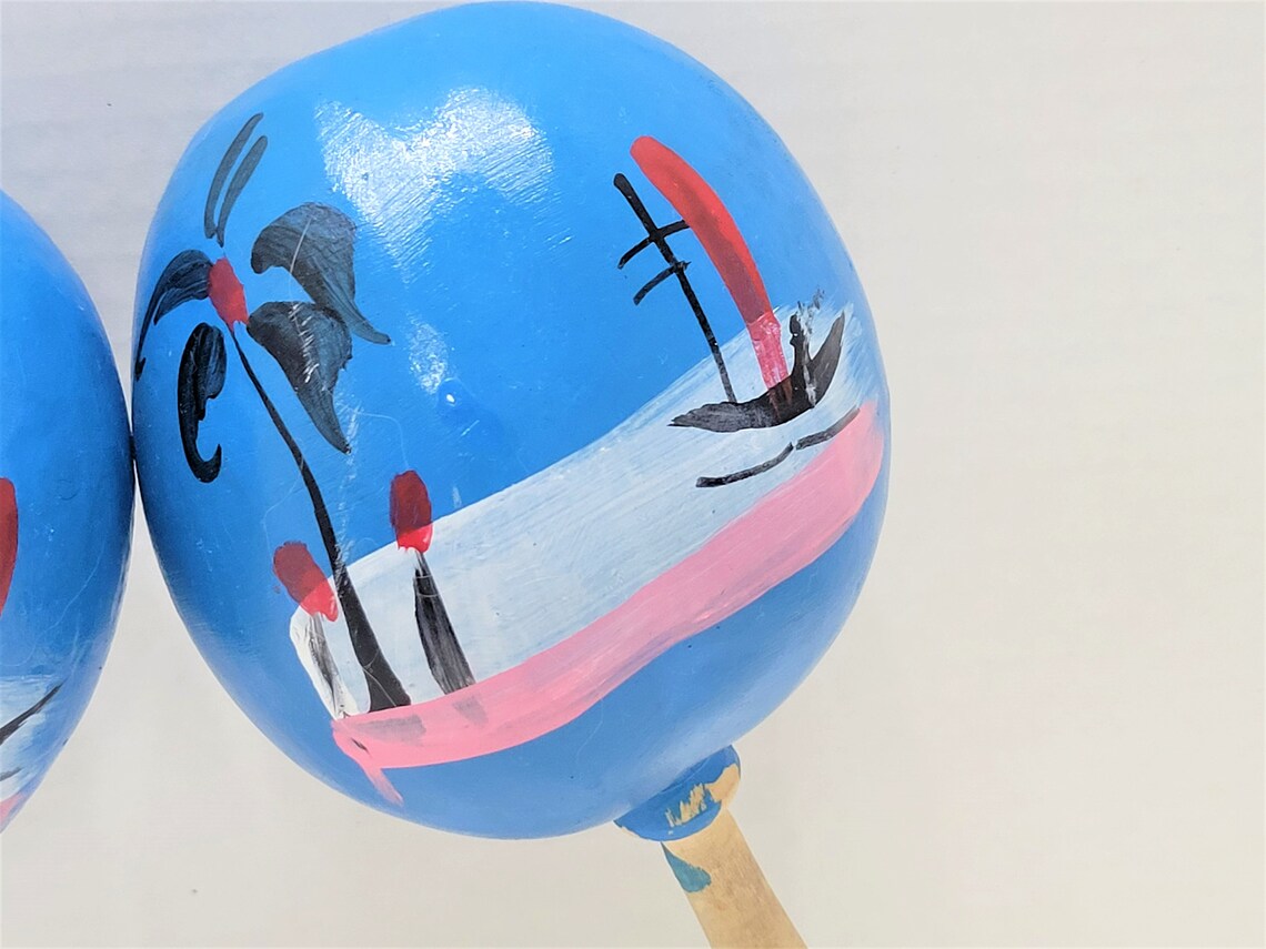 Vintage Tropical Maracas Blue With Wood Handles | Etsy