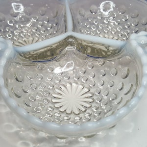 Vintage Moonstone Glass Opalescent Hobnail Cloverleaf Divided - Etsy