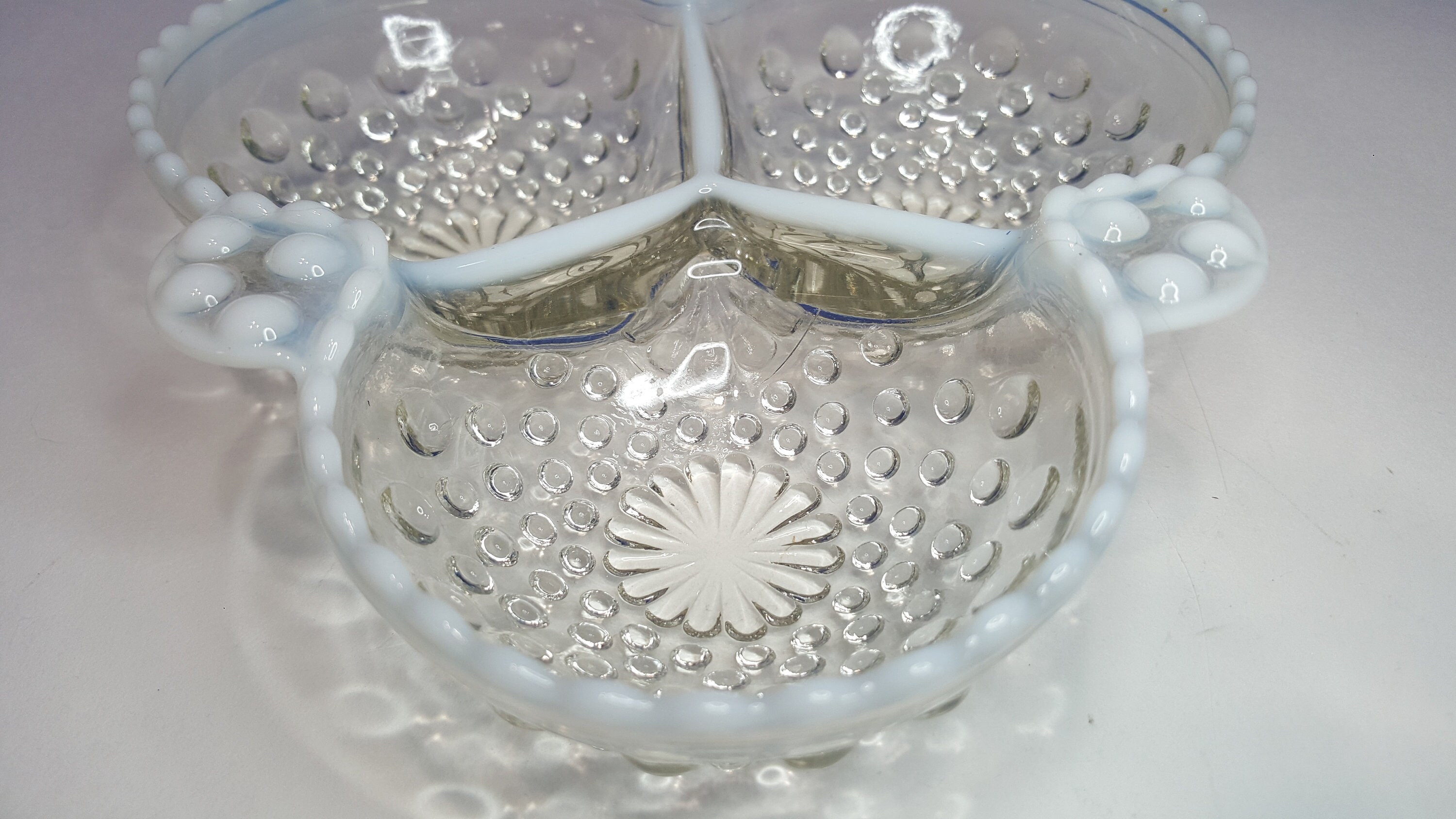 Vintage Moonstone Glass Opalescent Hobnail Cloverleaf Divided - Etsy