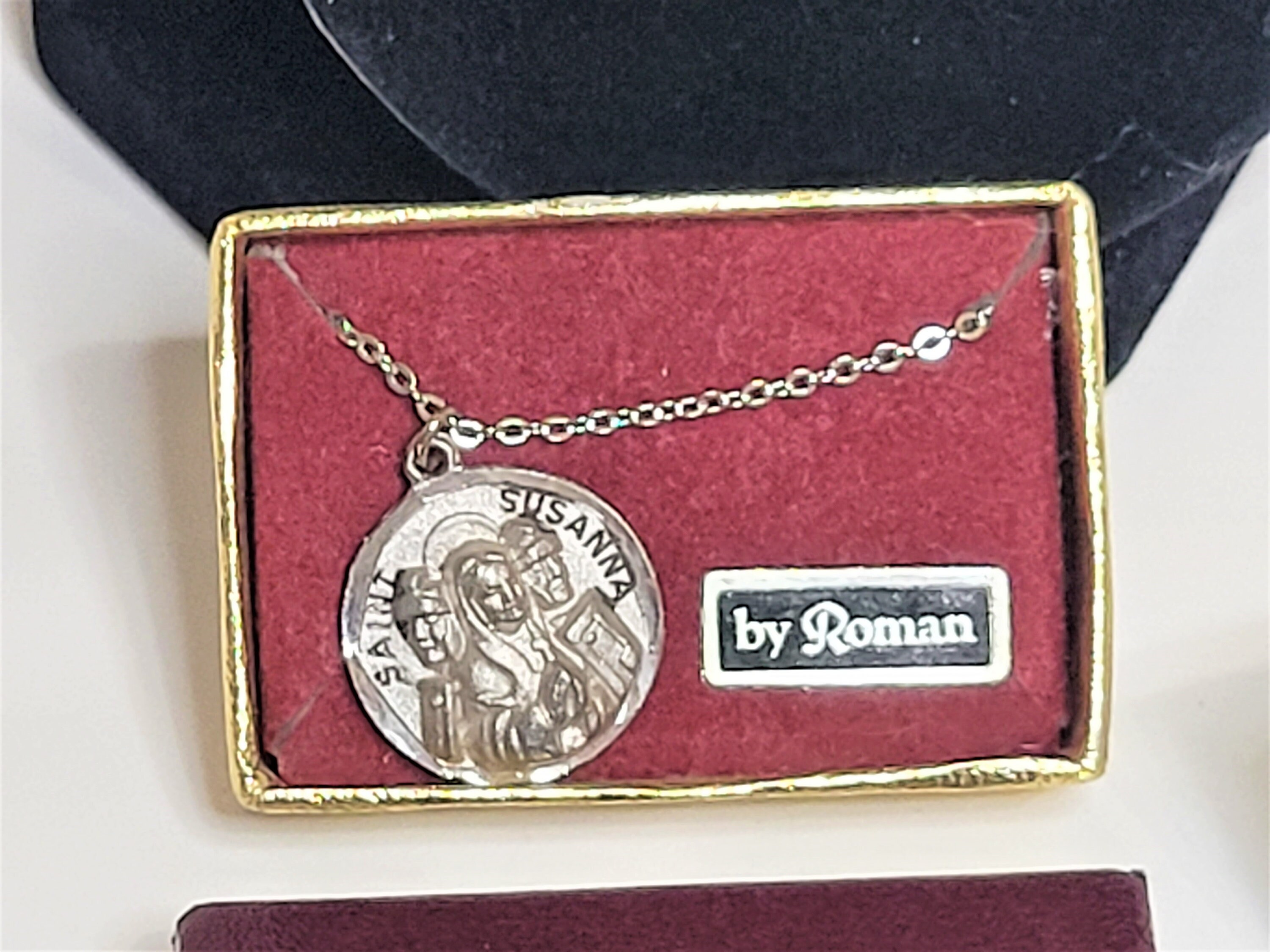 Vintage Saint Susanna Religious Medal Necklace in Box with Provenance