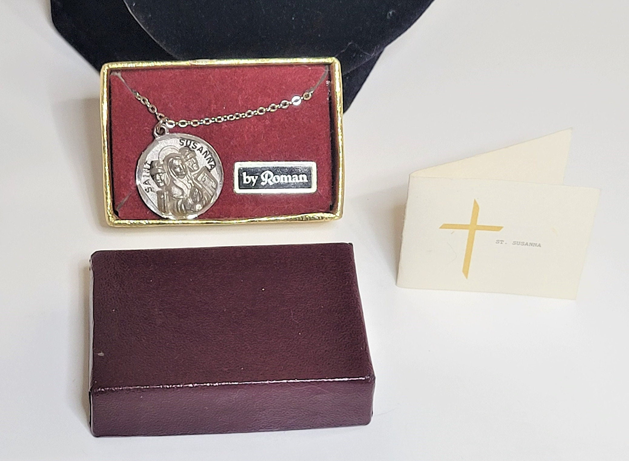 Vintage Saint Susanna Religious Medal Necklace in Box with Provenance