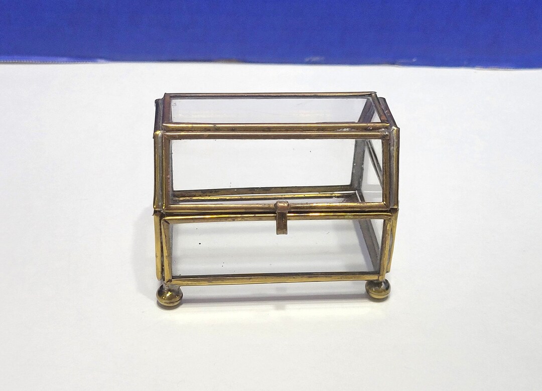 Vintage Miniature Treasure Chest Jewelry Box Brass and Glass - Etsy