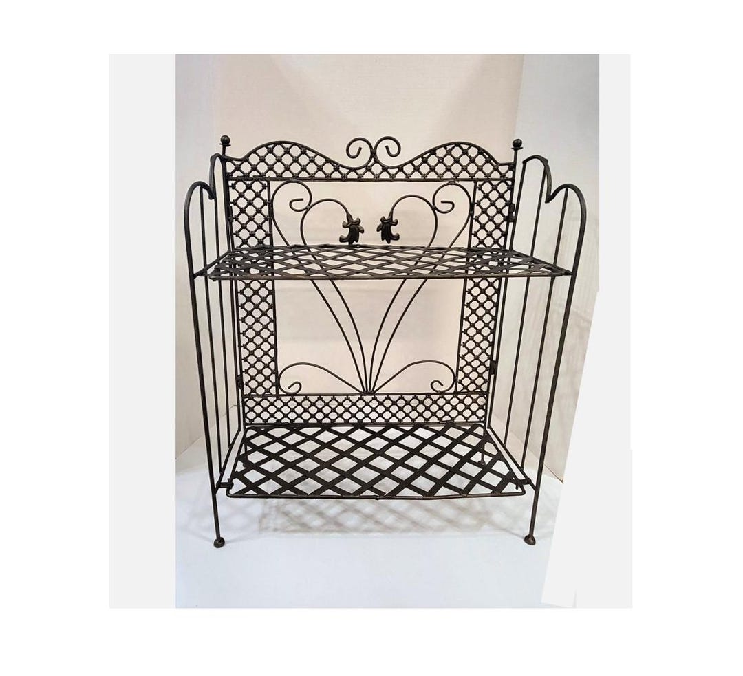 Vintage Bronze Metal Folding Two Tier Shelf - Etsy