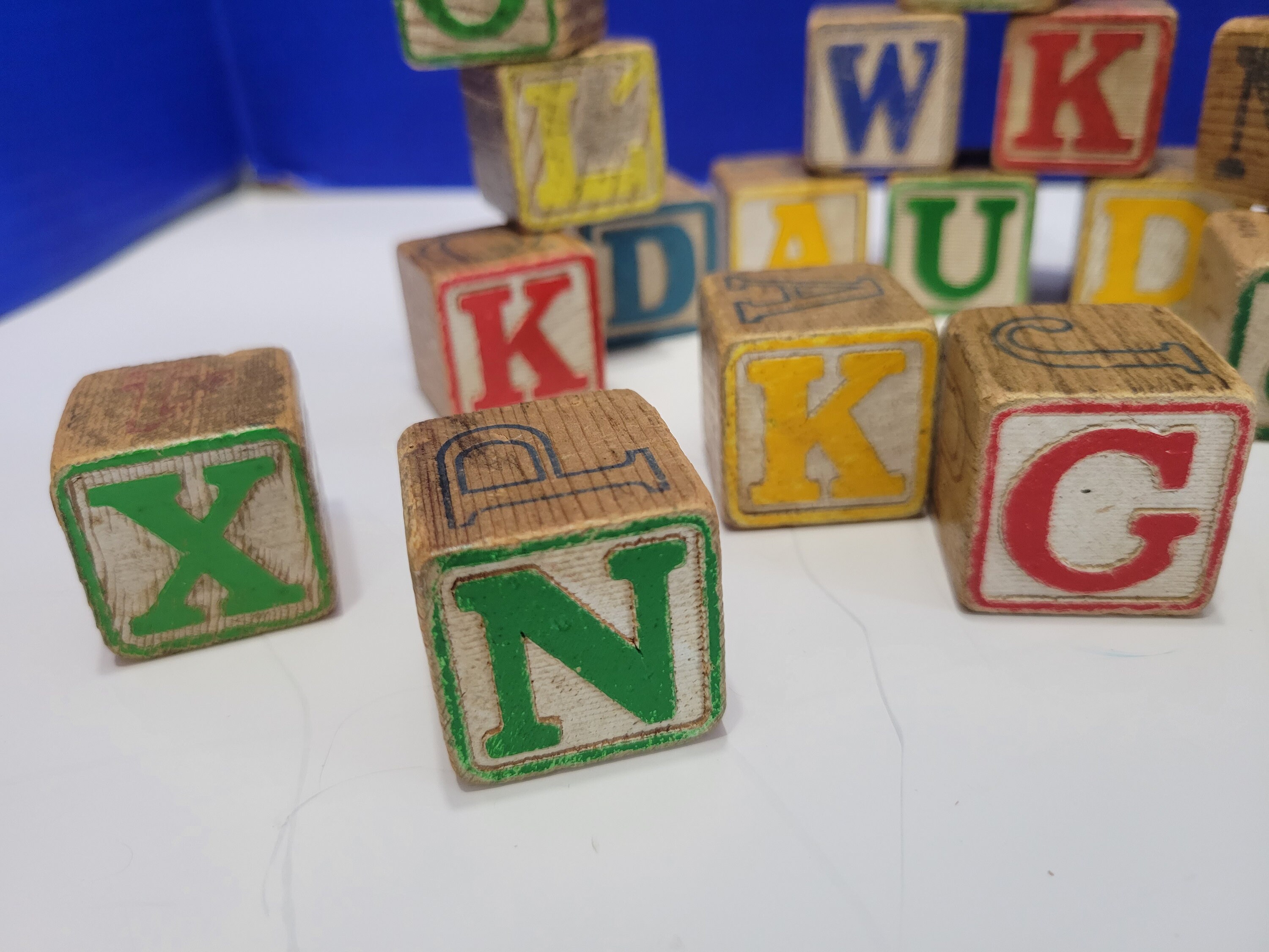 Vintage Small ABC Alphabet Wood Blocks Lot of 34