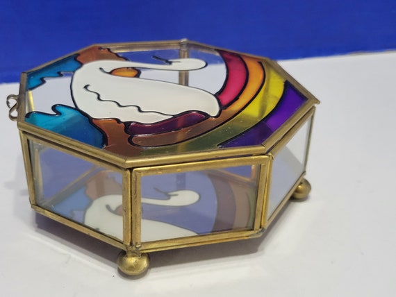 Vintage Octagon Brass and Glass Box Stained Glass Swa… - Gem