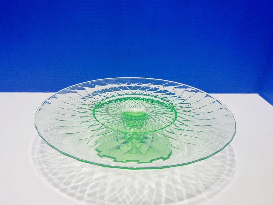Vintage Green Depression Glass Cake Stand Diamond Pattern - Etsy