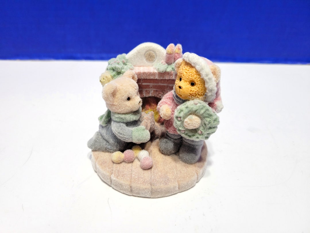Vintage Flocked Bears Christmas Fireplace Figurine by Berkley - Etsy