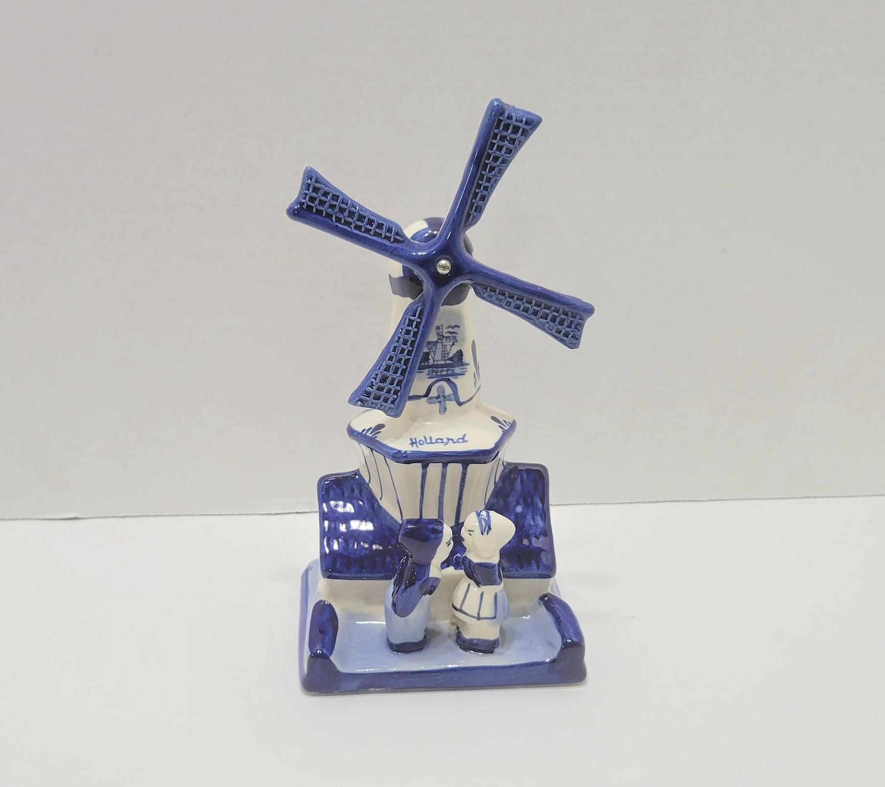 Vintage Blue Delft Dutch Ceramic Windmill Figurine