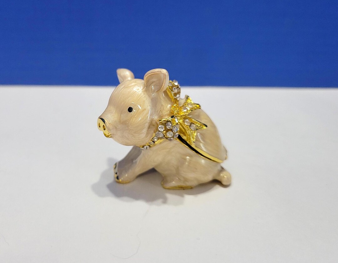 Vintage Pig Enamel Hinge Trinket Box With Sparkly Rhinestones - Etsy