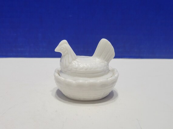 Vintage Miniature Milk Glass Hen on Nest - Etsy
