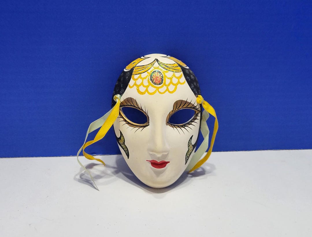 Vintage Ceramic Theater Mask Glitter Black and Gold With Ribbons Wall ...